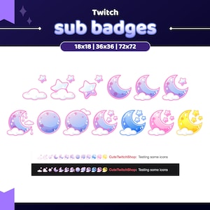 13 X Sub Badges Half Moon | Pastel Space Sub Badge | Magic Night ...
