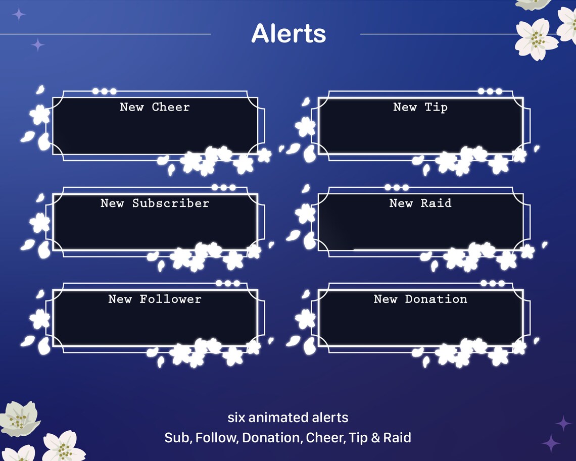 Animated Twitch Overlay Blue Stream Package Night Flower Dark Vtuber ...