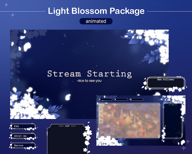 Animated Twitch Overlay Blue | Stream Package Night Flower | Dark ...