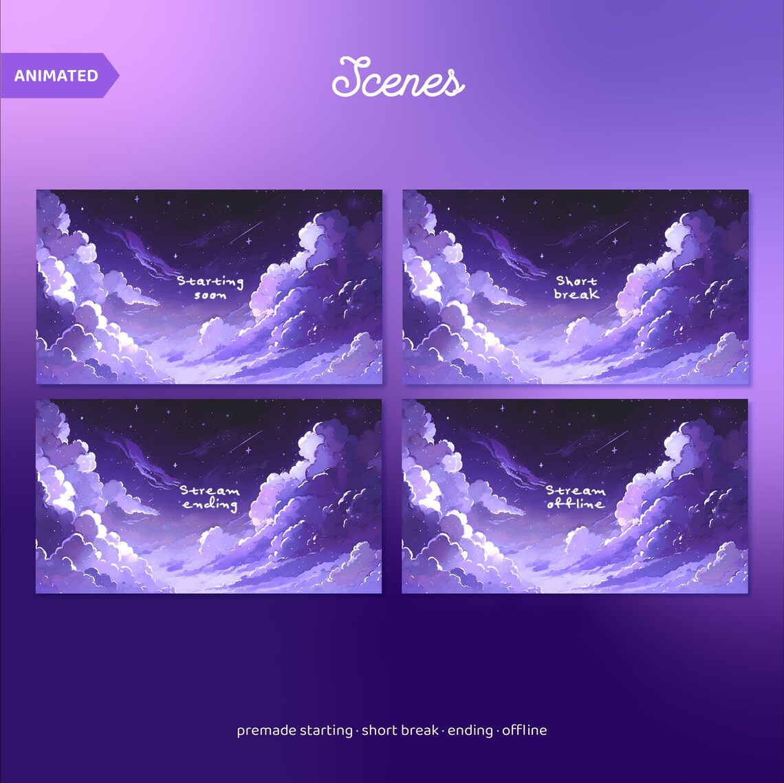 Twitch Animated Scenes Starry Night Purple | Cosmic Stars Intermission ...