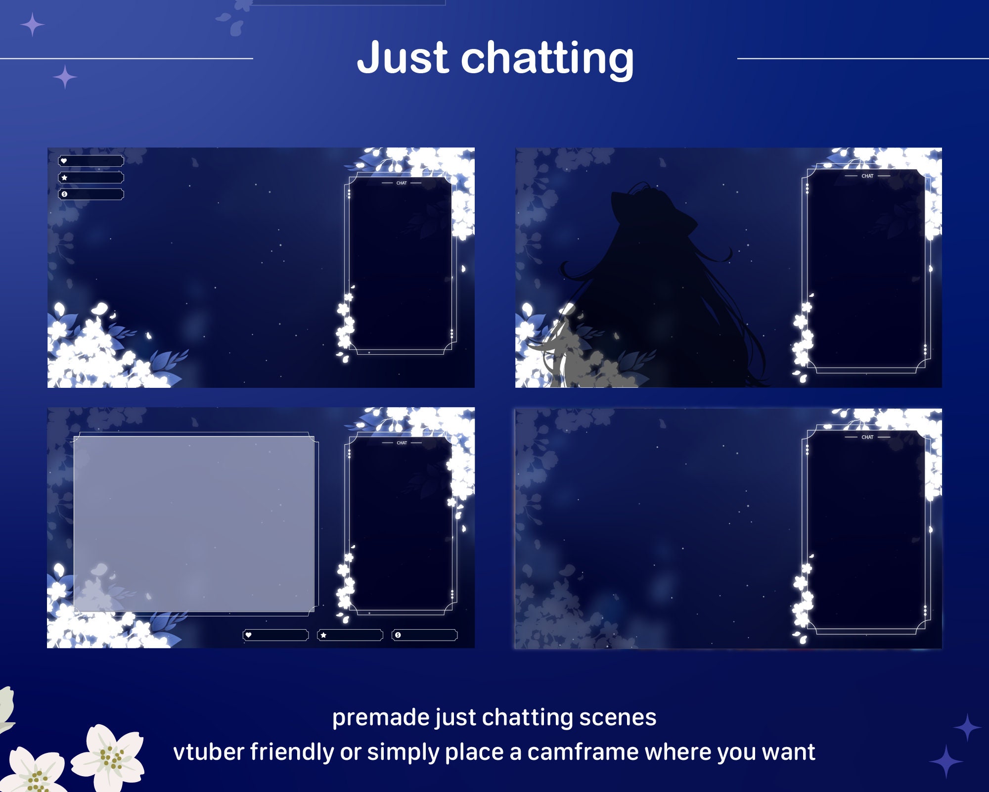 Animated Twitch Overlay Blue | Stream Package Night Flower | Dark ...