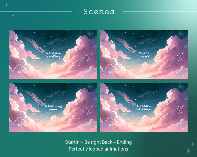 Animated Twitch Overlay Starry Night Dark Teal Cosmic Stars Stream Package Celestial Animated ...