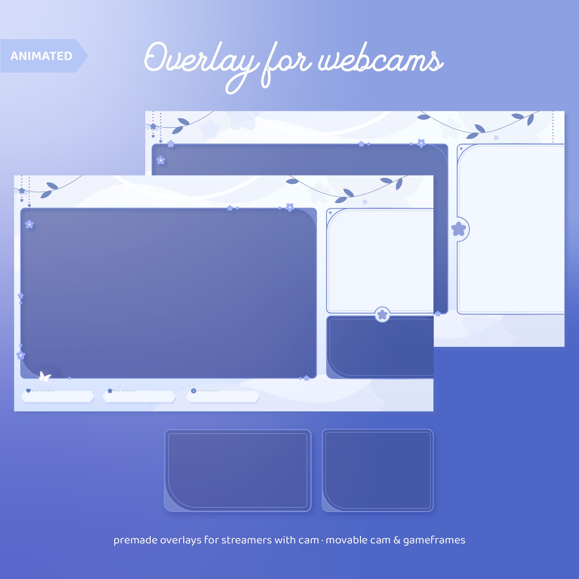 Animated Vtuber Overlay Butterfly Flower Light Blue Sakura Blossom ...