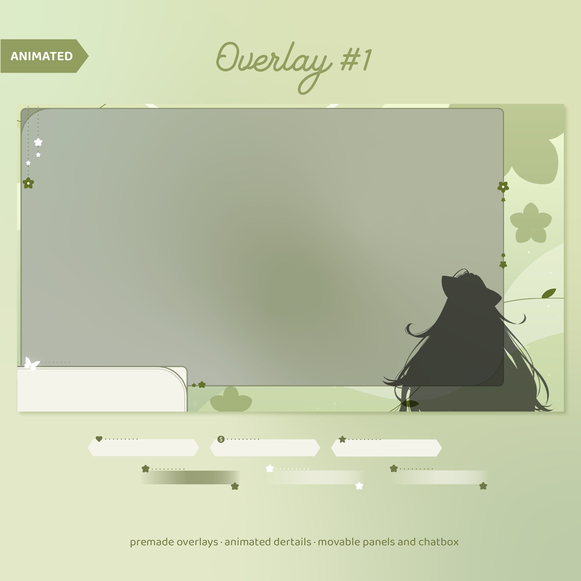 Animated Vtuber Overlay Butterfly Flower Light Green Nature Blossom ...