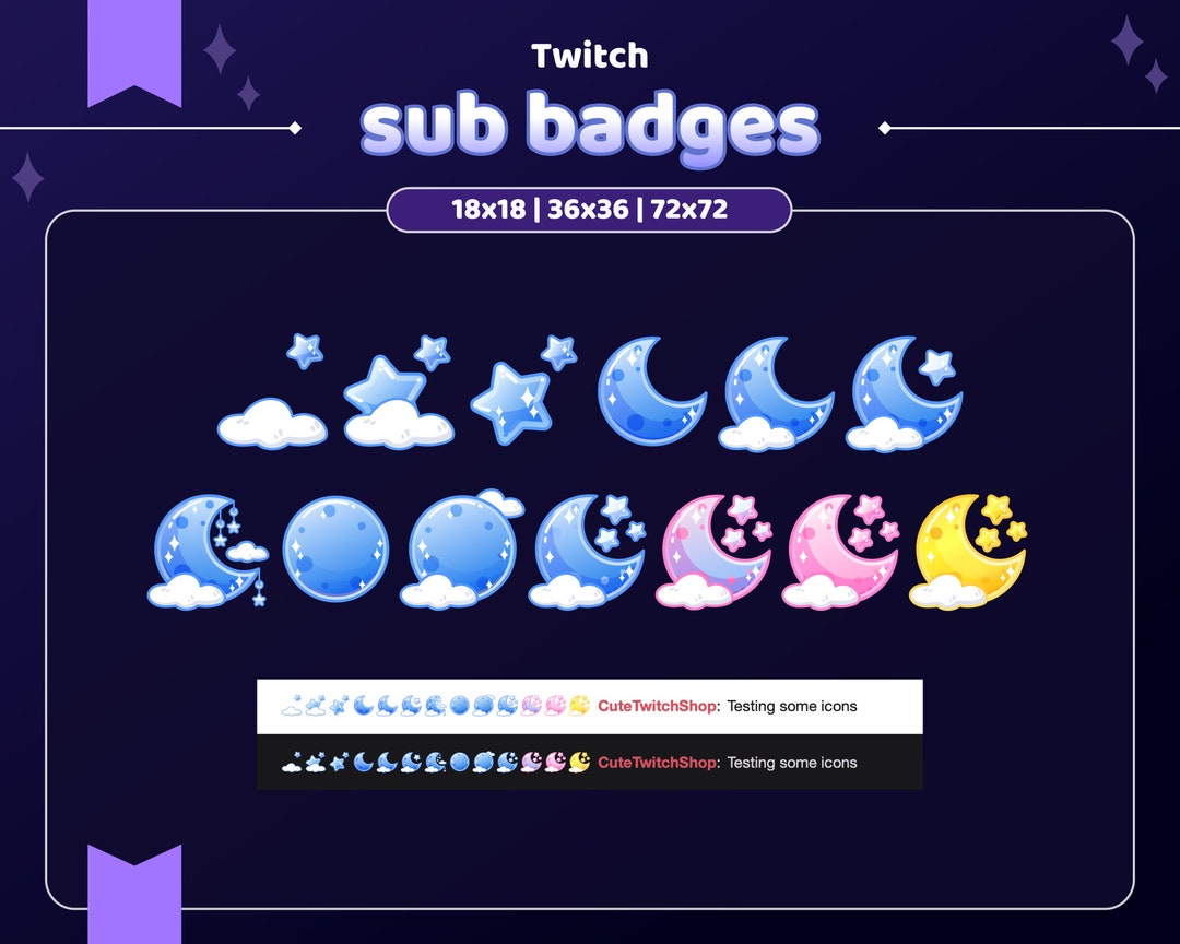 13 X Sub Badges Half Moon | Pastel Space Sub Badge | Magic Night ...