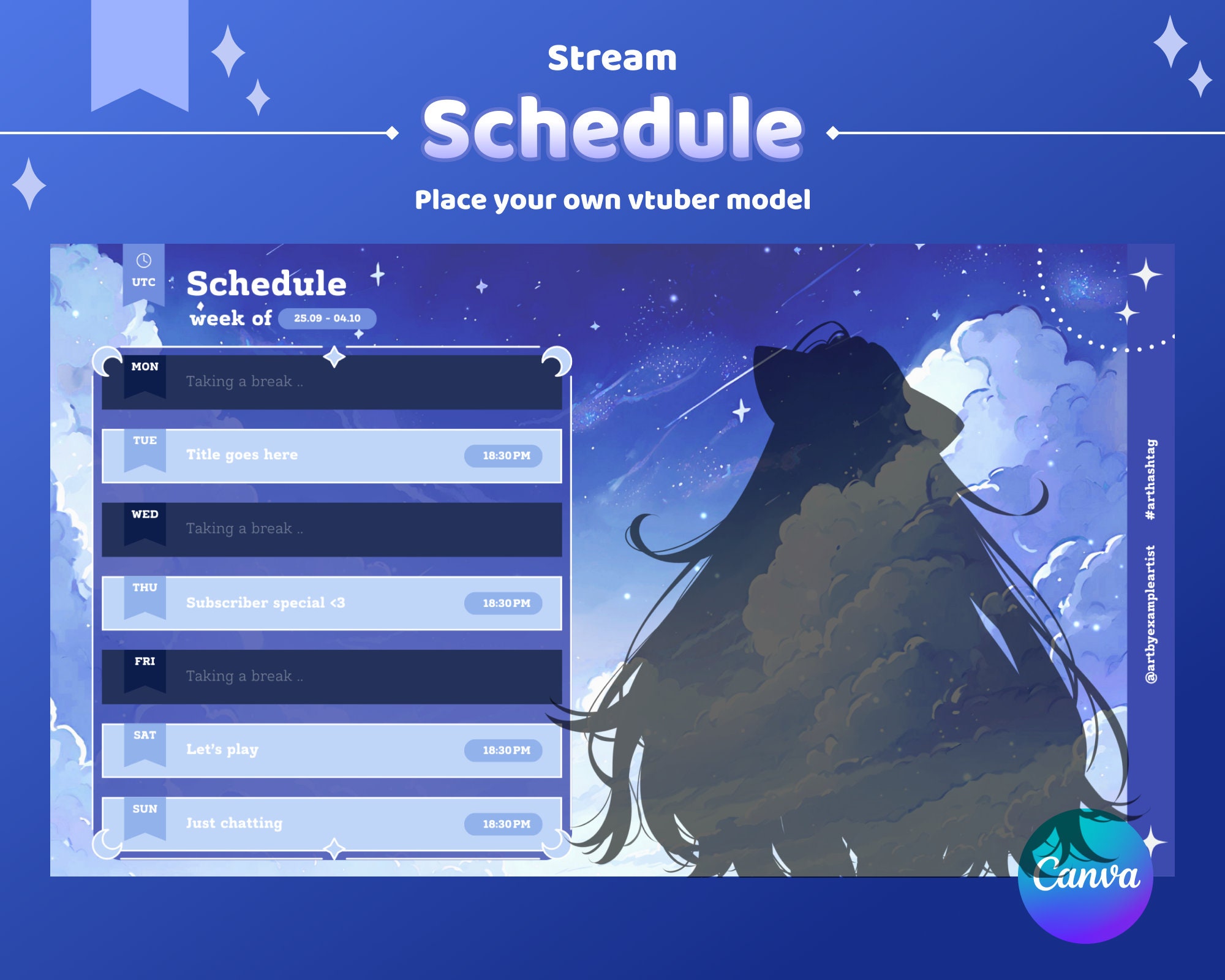 Vtuber Stream Schedule Template Light Blue | Cozy Night Sky | Pastel ...