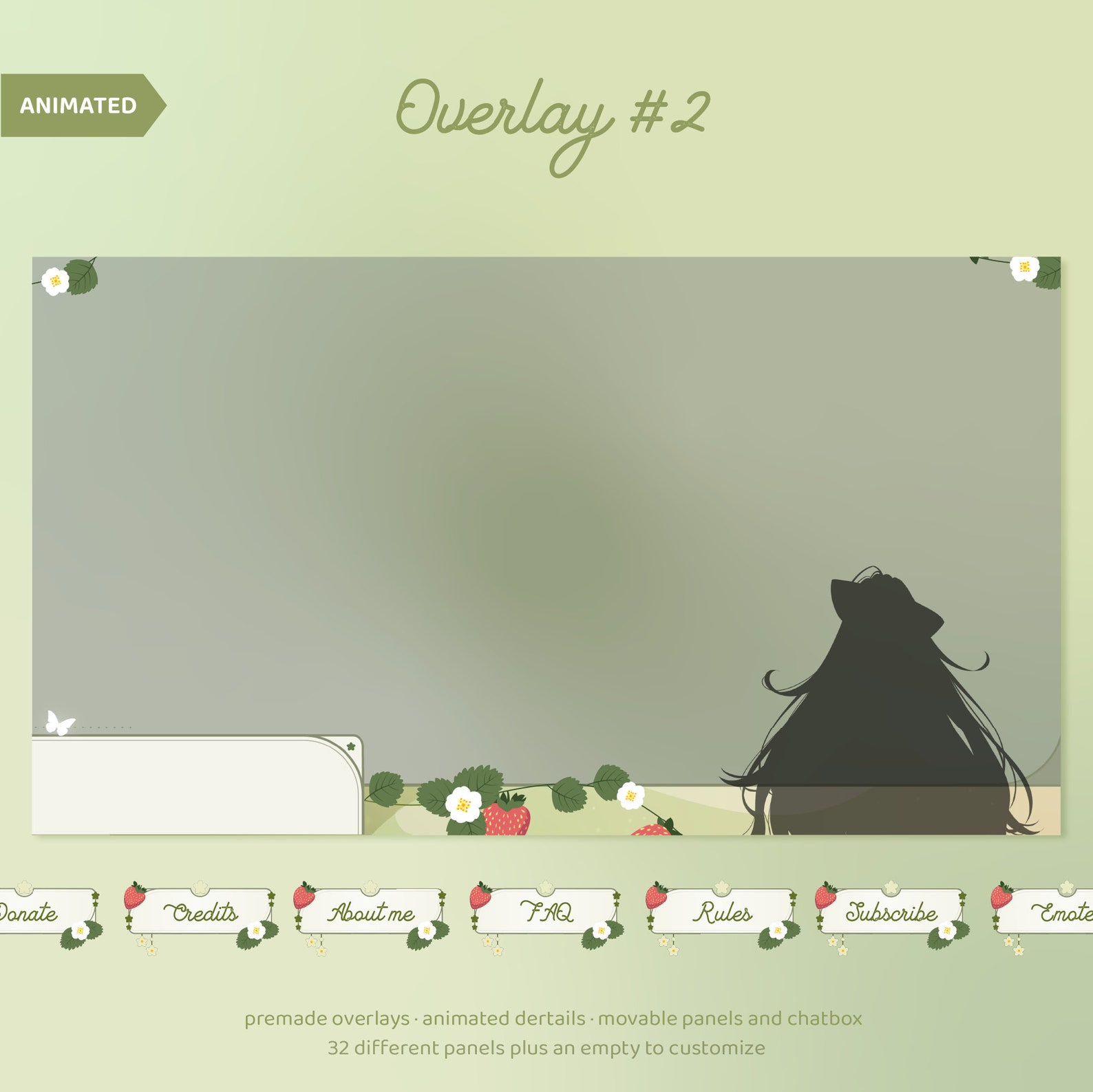 Animated Vtuber Overlay Strawberry Flower Green Nature Blossom Stream ...