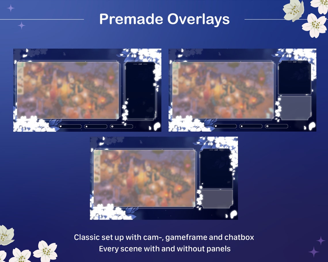 Animated Twitch Overlay Blue Stream Package Night Flower Dark Vtuber ...