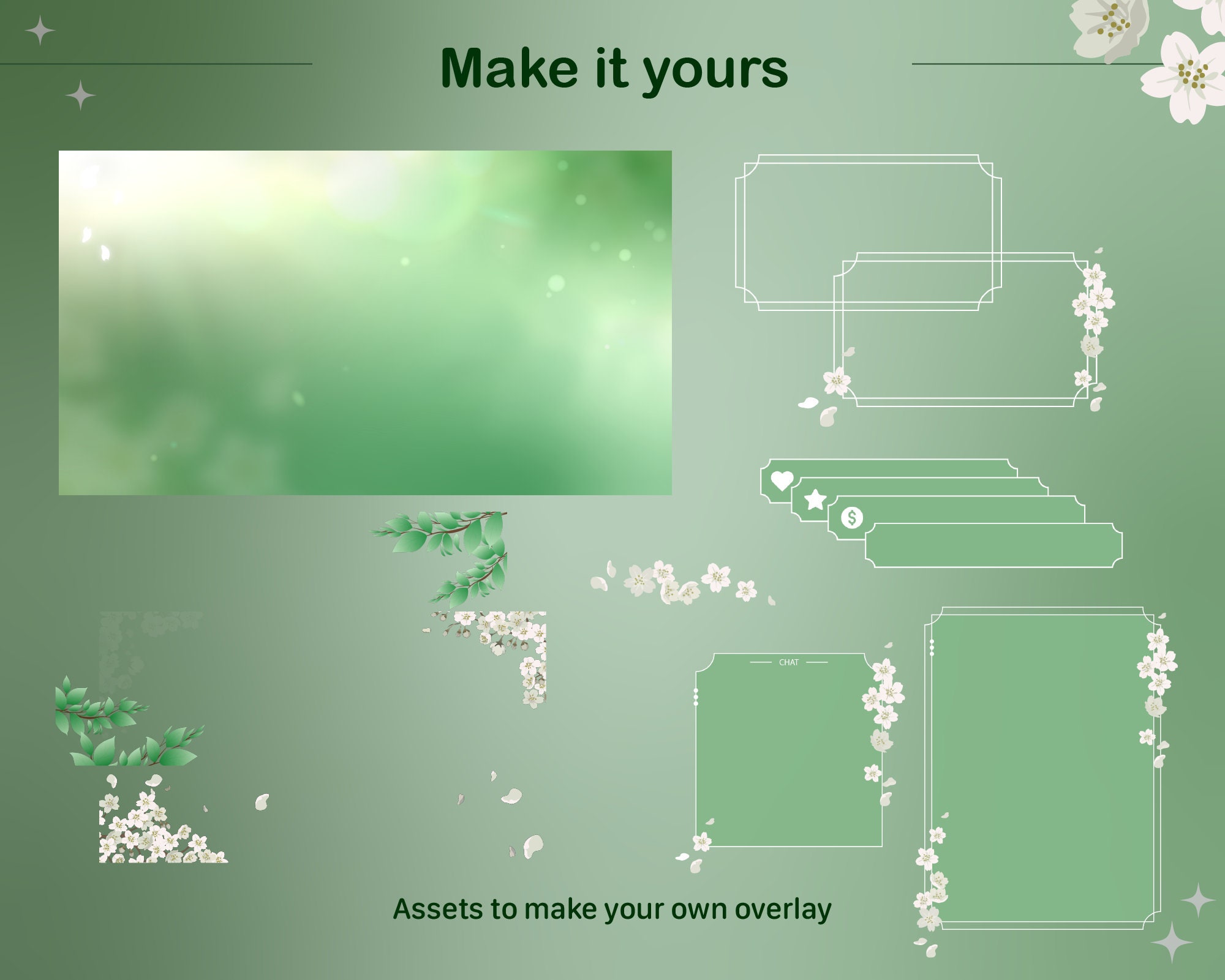 Twitch Overlay Nature Stream Package Green Vtuber Background Cozy Forest Floral Animated Screen ...