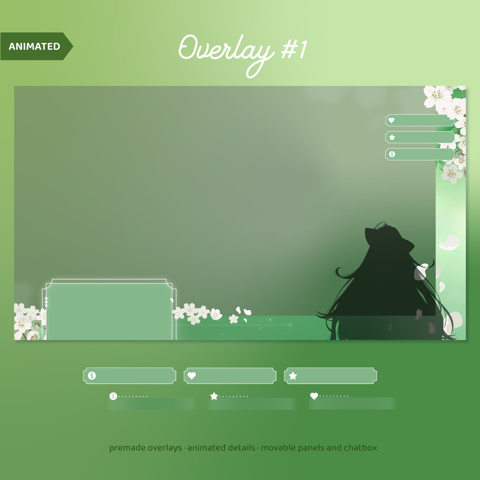 Twitch Overlay Nature | Stream Package Green | Vtuber Background Cozy ...