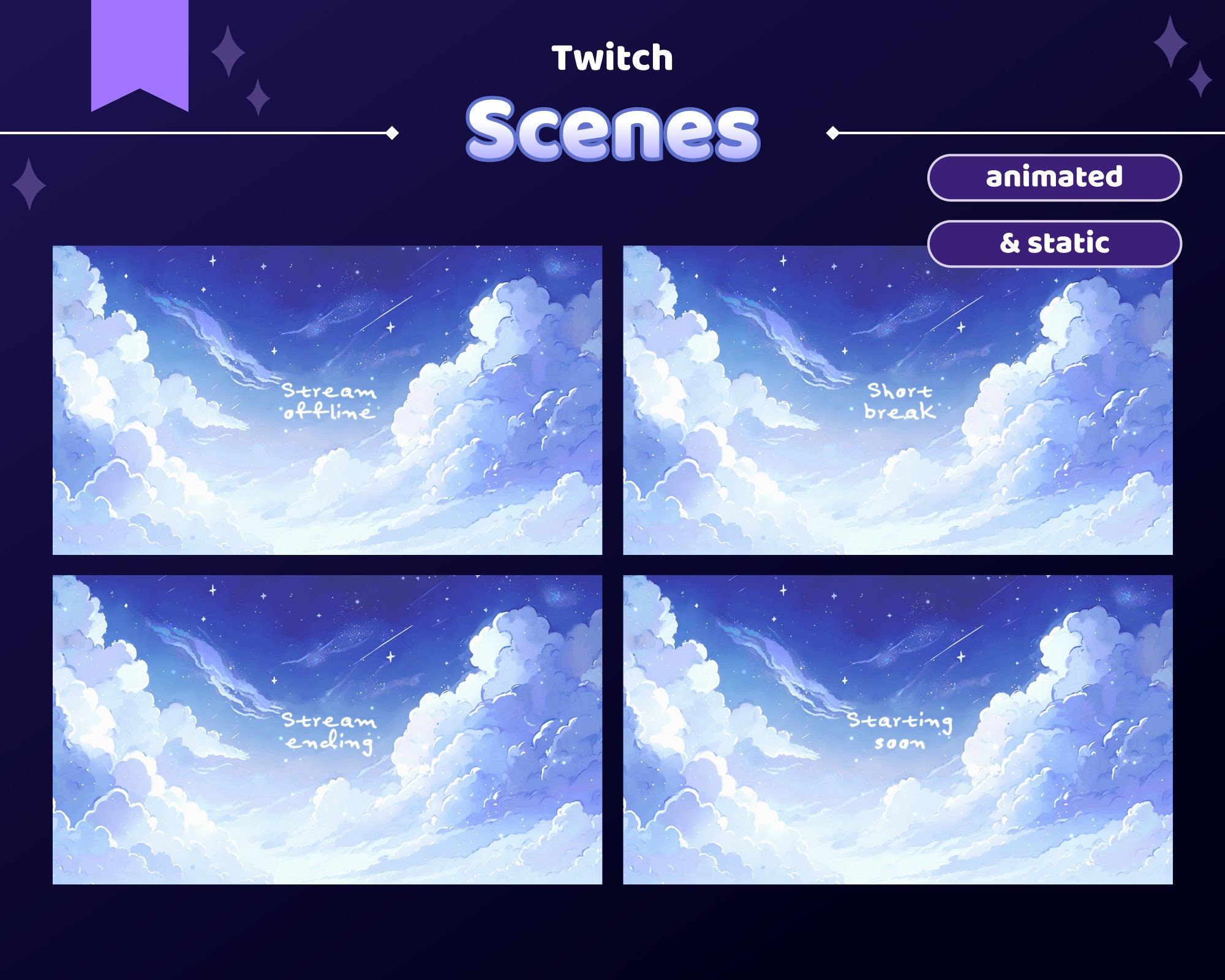 Twitch Animated Scenes Starry Night Ligh Blue Cosmic Stars - Etsy