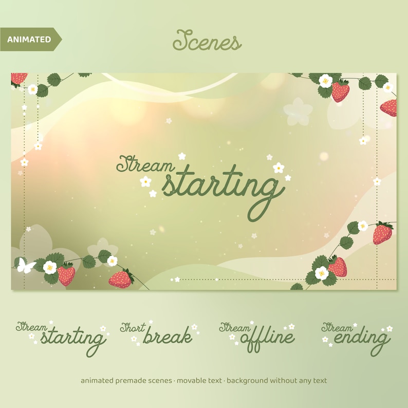 Animated Vtuber Overlay Strawberry Flower Green | Nature Blossom Stream ...