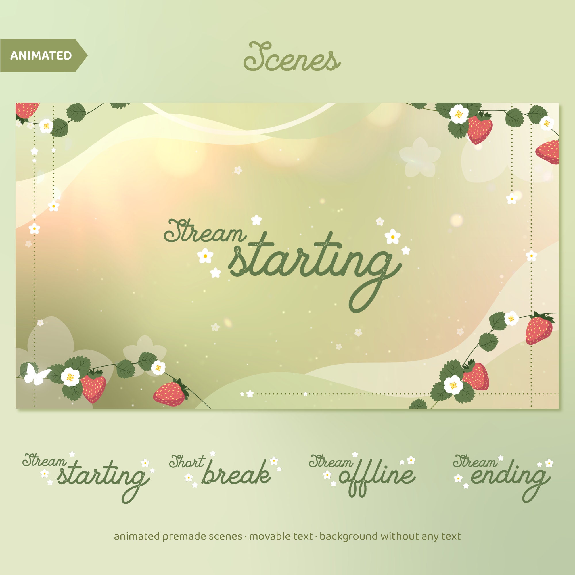 Animated Vtuber Overlay Strawberry Flower Green Nature Blossom Stream ...
