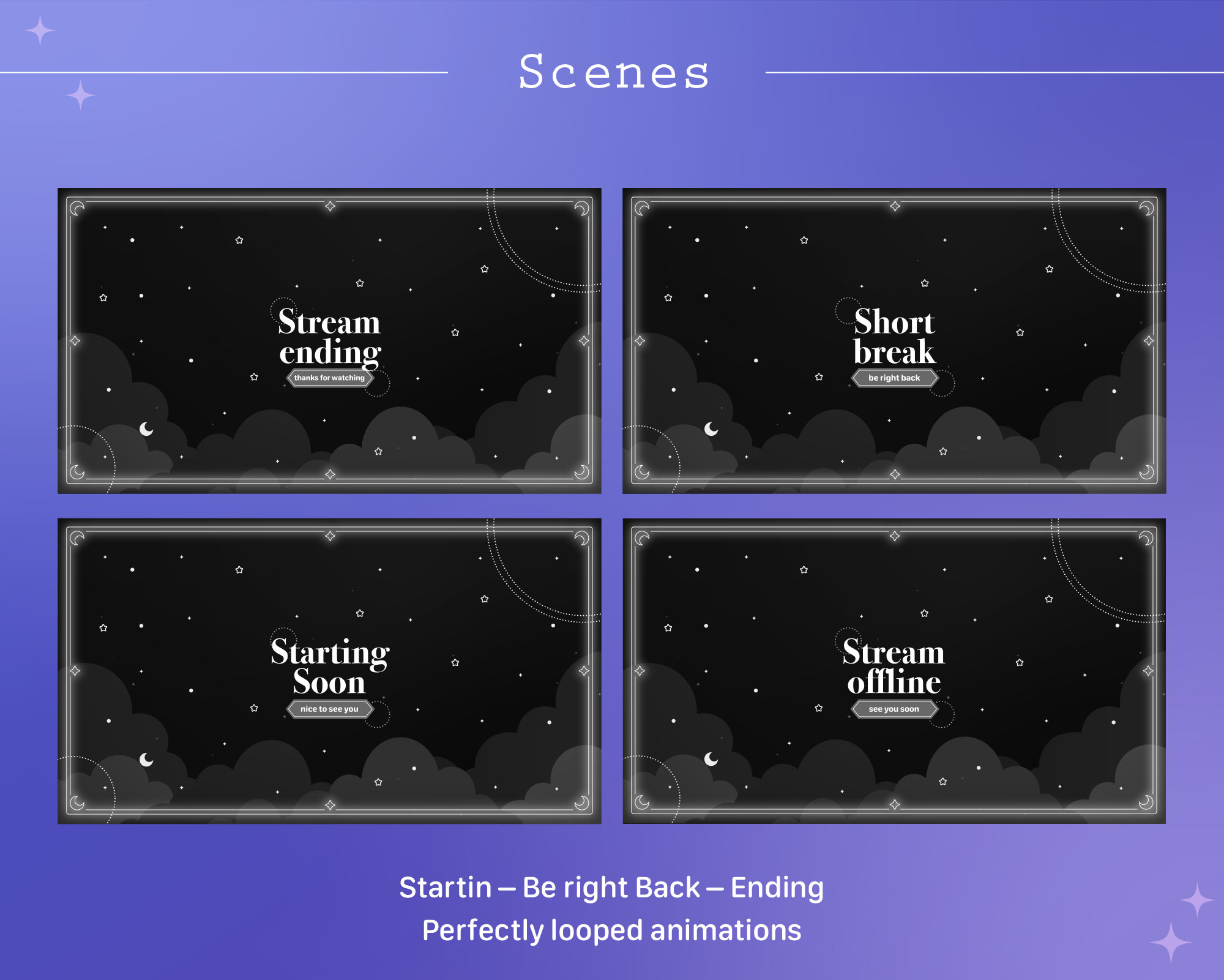 Black Twitch Overlay Stars | Stream Package Grey Night Sky | Dark ...