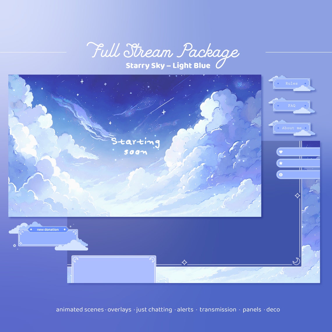 Animated Twitch Overlay Starry Night Light Blue | Cosmic Stars Stream ...