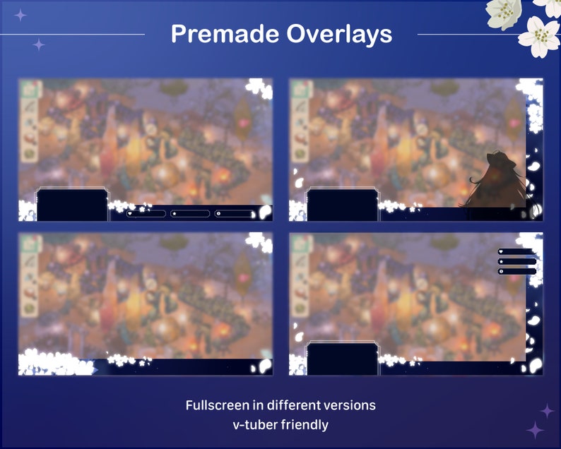 Animated Twitch Overlay Blue | Stream Package Night Flower | Dark ...