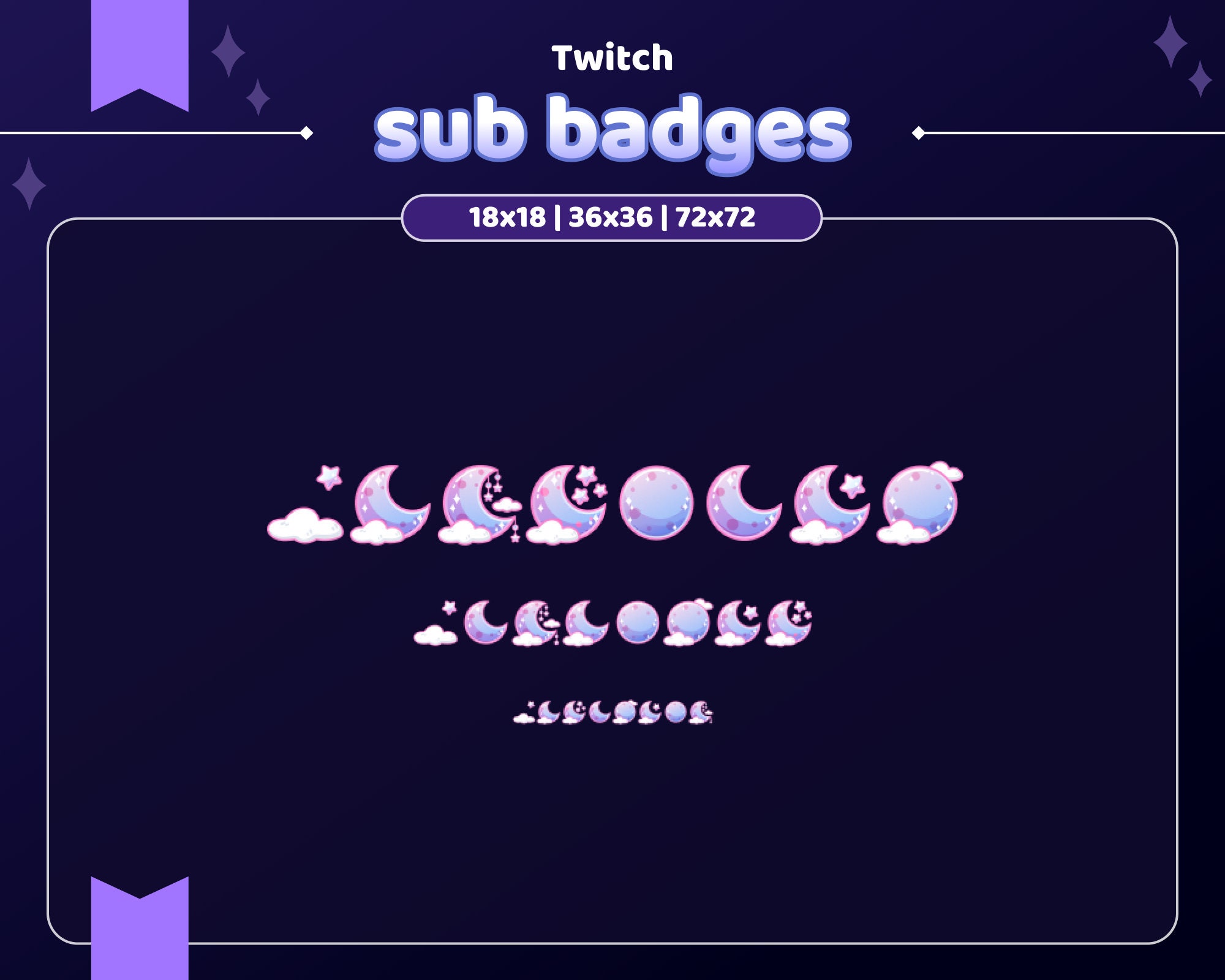 8 Cute Mystic Moon Sub Badges Twitch Pastel Pink Space Sub - Etsy
