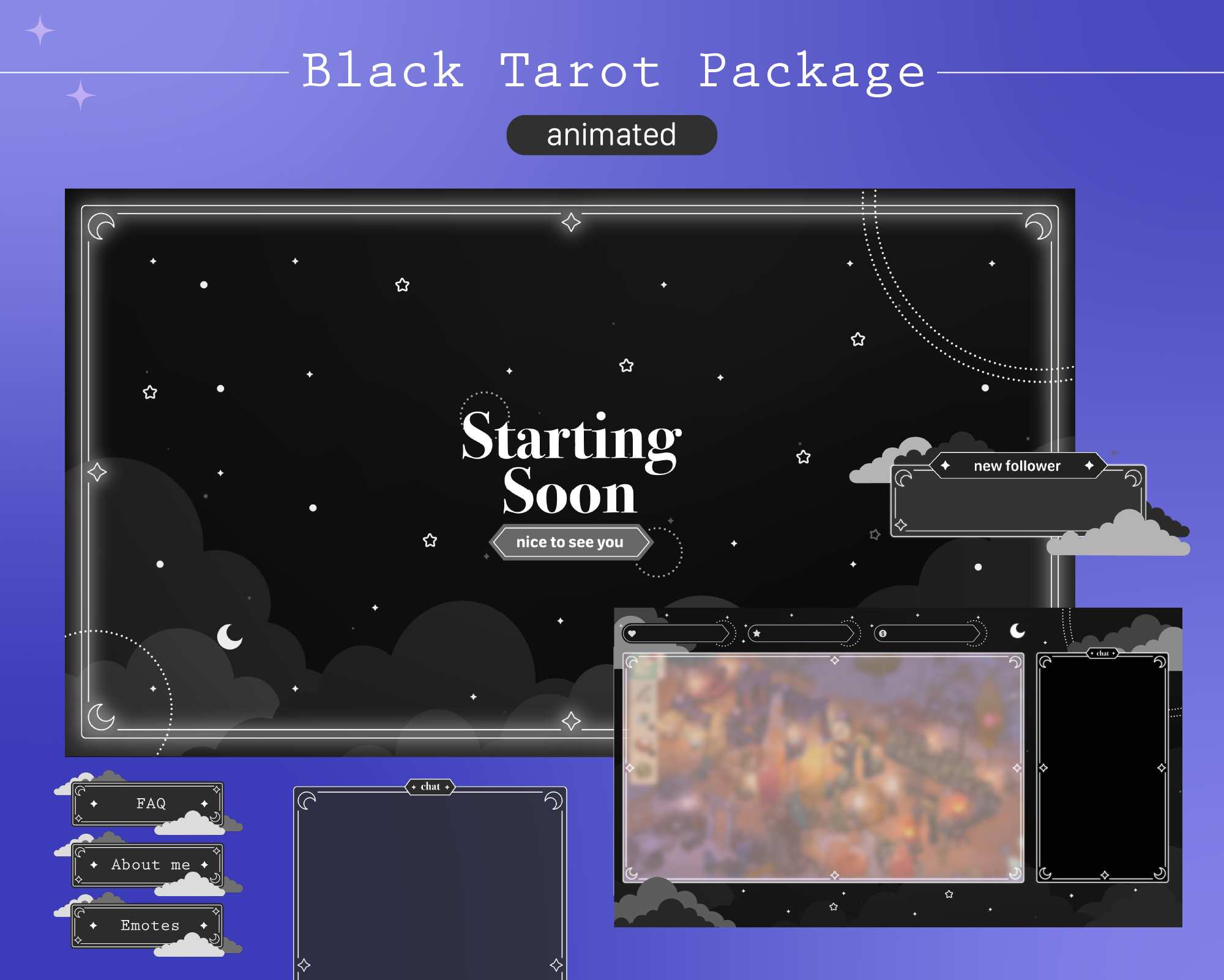 Black Twitch Overlay Stars | Stream Package Grey Night Sky | Dark ...
