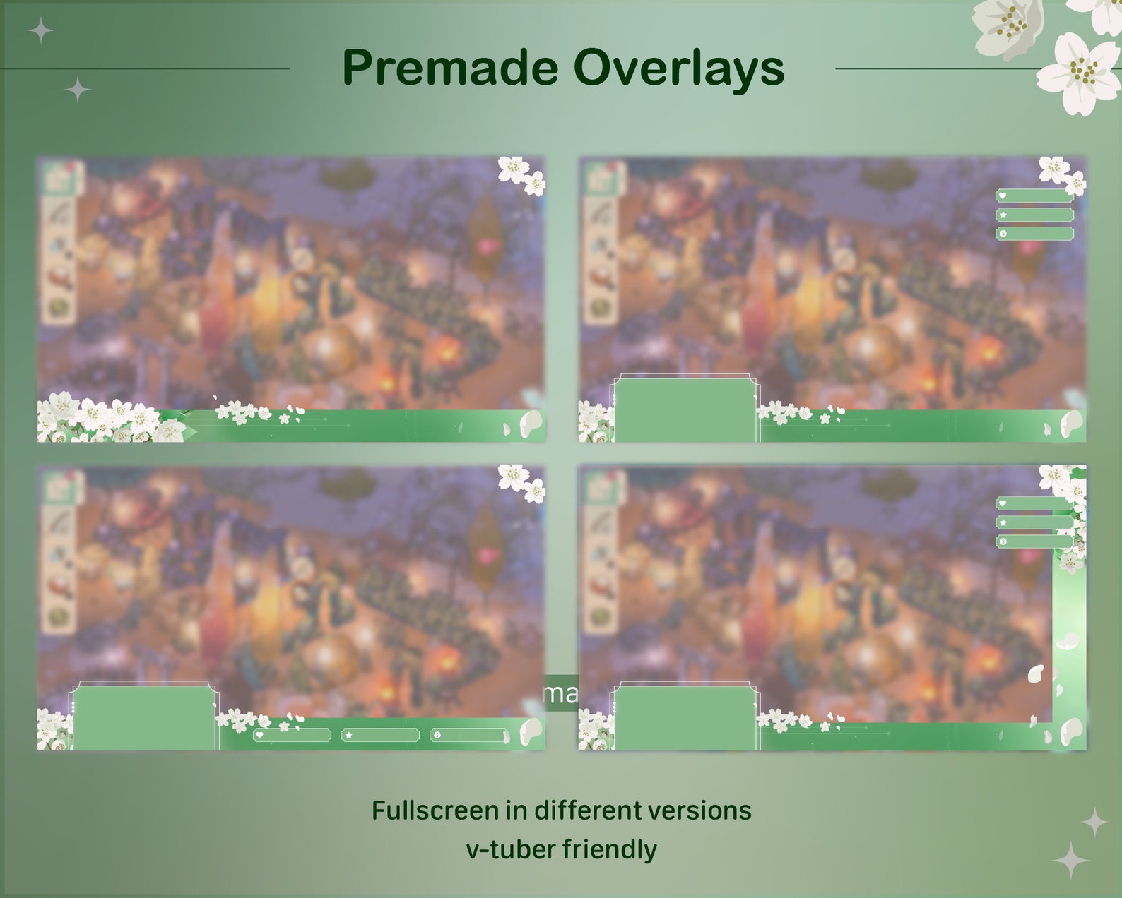 Twitch Overlay Nature Stream Package Green Vtuber Background Cozy Forest Floral Animated Screen ...