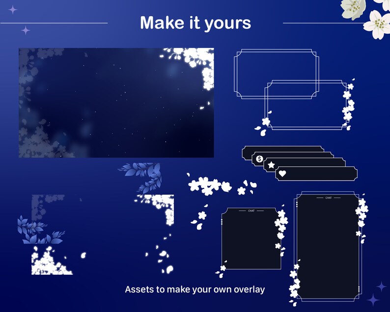 Animated Twitch Overlay Blue | Stream Package Night Flower | Dark ...