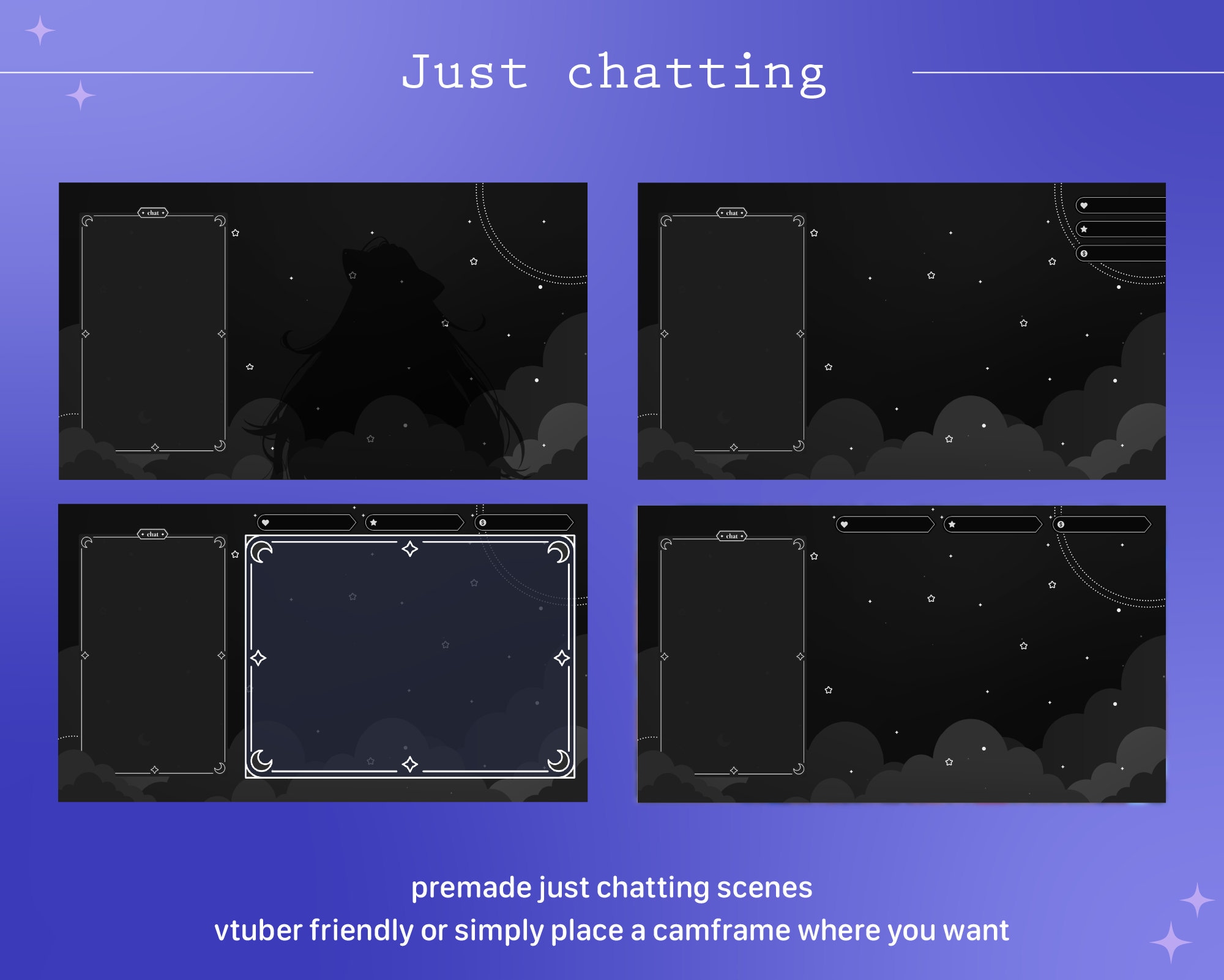 Black Twitch Overlay Stars | Stream Package Grey Night Sky | Dark ...