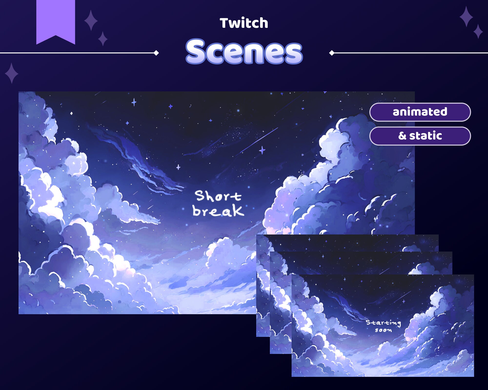 Twitch Animated Scenes Starry Night Dark Blue Cosmic Stars Intermission ...