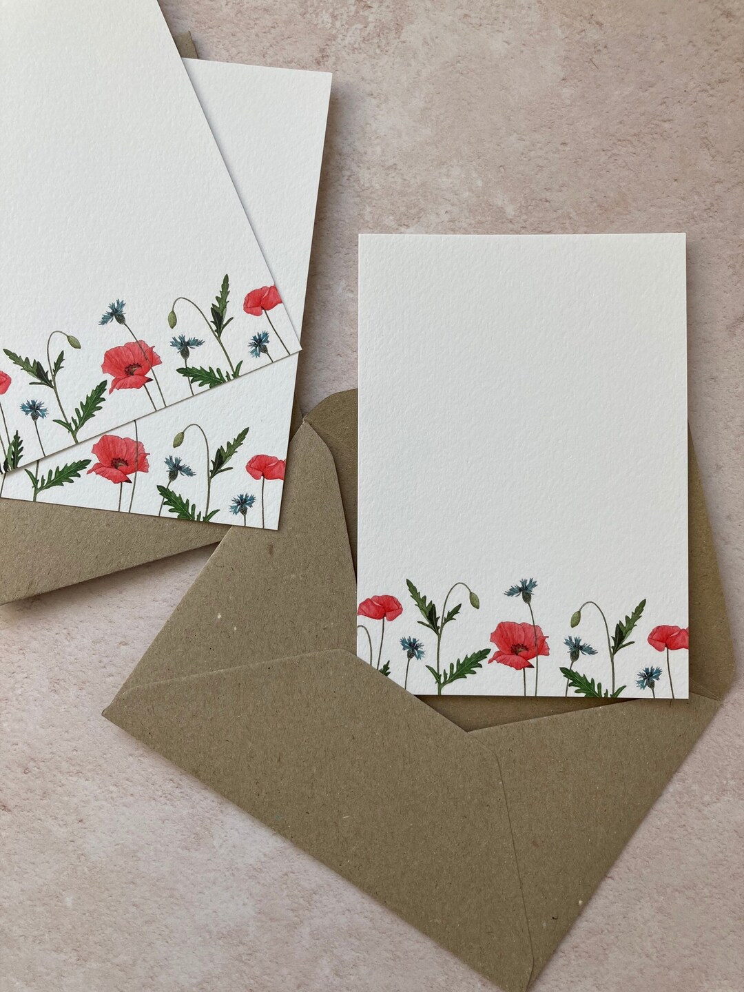 Poppy Note Card Set With Envelopes - Etsy