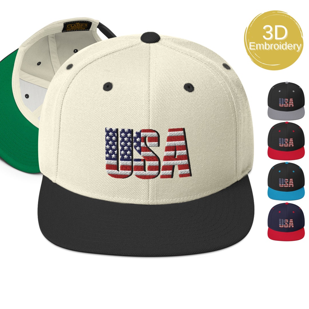 USA Snapback Cap, Cotton Embroidery Design, Embroidered in USA, Flat ...