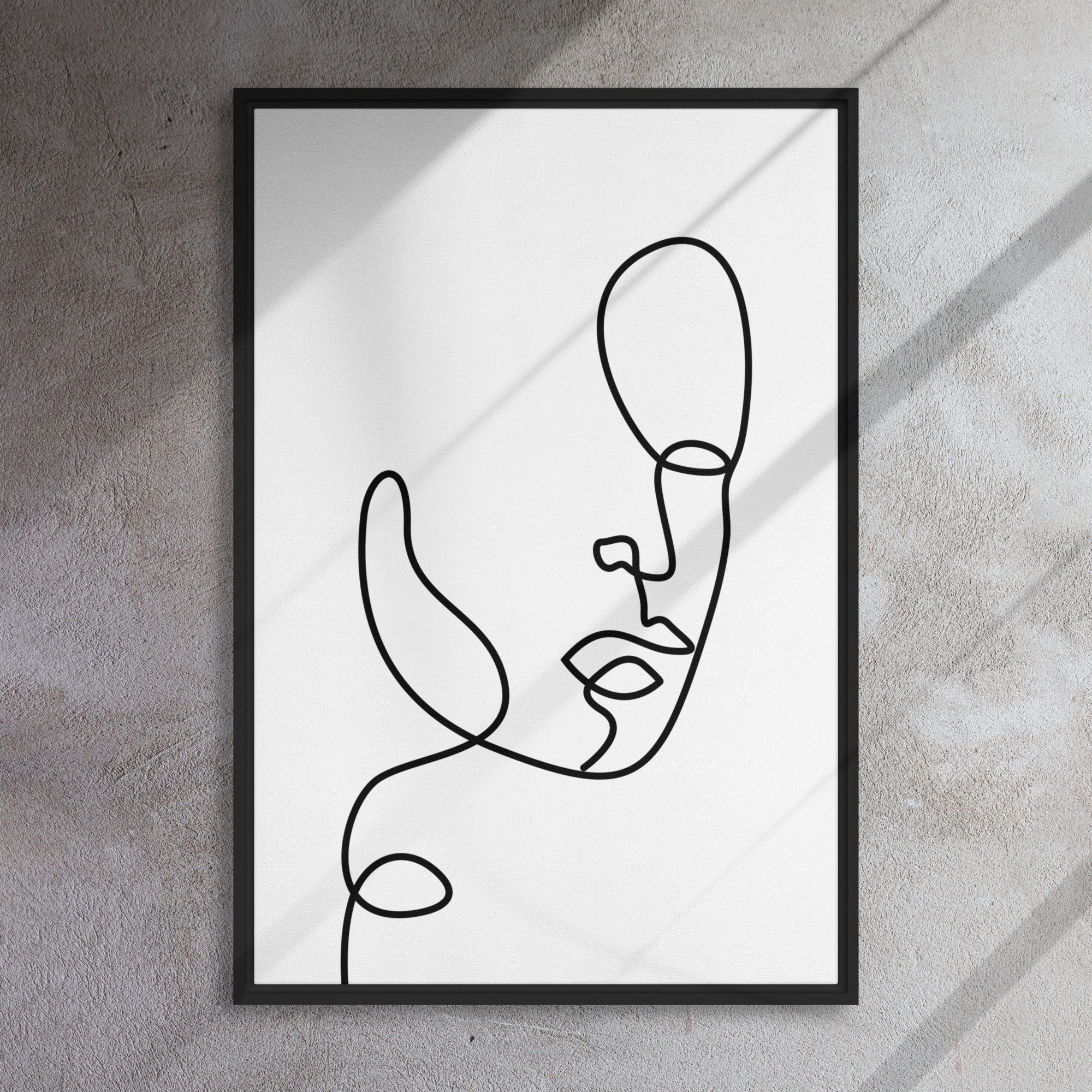 One Line Woman Face, Large Framed Canvas, Black Pine Tree Frame ...