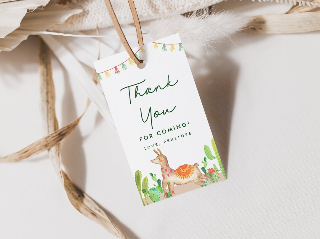 Editable Llama Birthday Thank You Tag Gift Tag Template Llama Fiesta ...