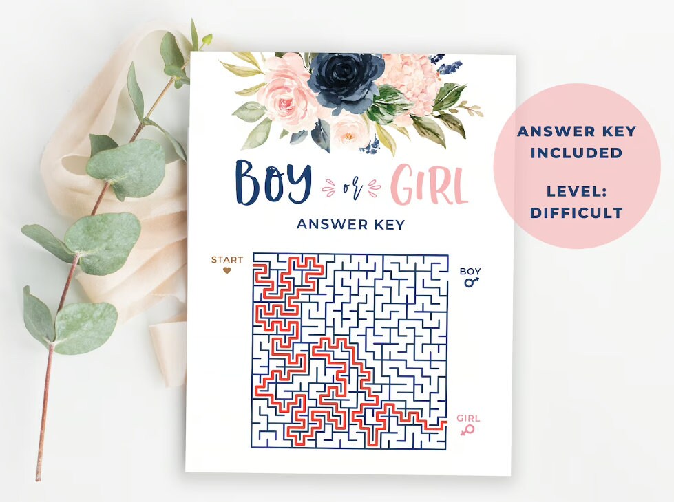 Boy or Girl Gender Reveal Labyrinth Maze Game He or She Game Navy and ...