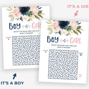 Boy or Girl Gender Reveal Labyrinth - Maze Game He or She - Game Navy ...