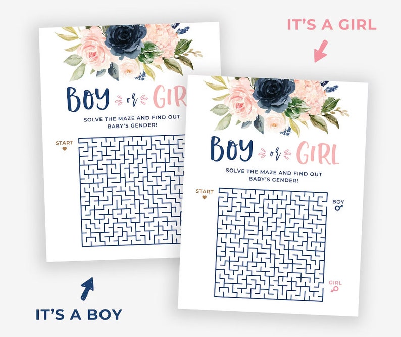 Boy or Girl Gender Reveal Labyrinth Maze Game He or She Game Navy and ...