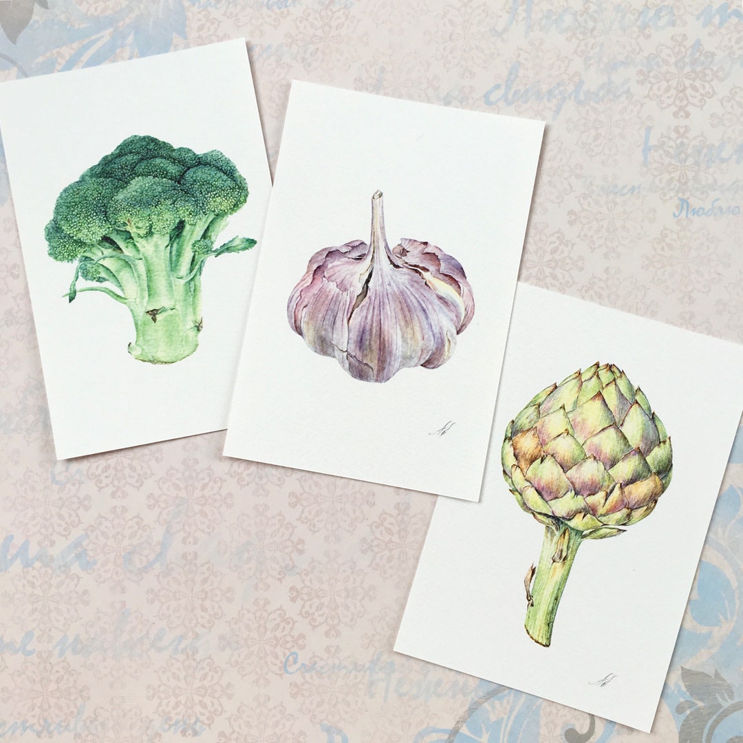 Vegetable Set of 3 Cards - Handmade Botanical Cards, Botanical ...