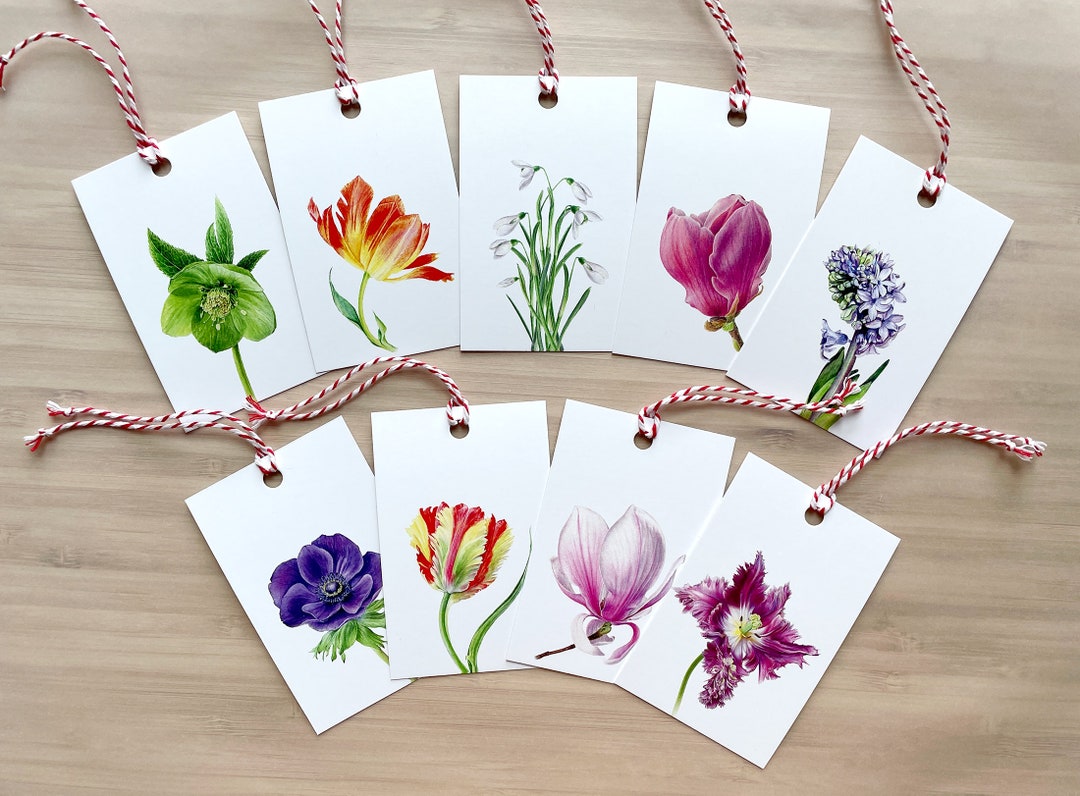 Set of 5 Gift Tags - Handmade Botanical Labels, Floral Gift Tag ...