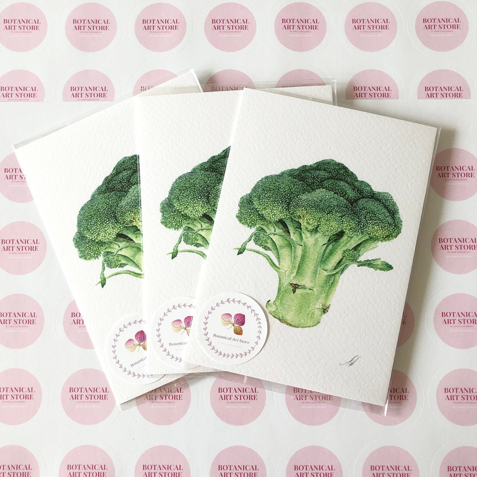 Broccoli - Greeting Card, Set of 3 Postcards. Botanical Gift, Vegetable ...