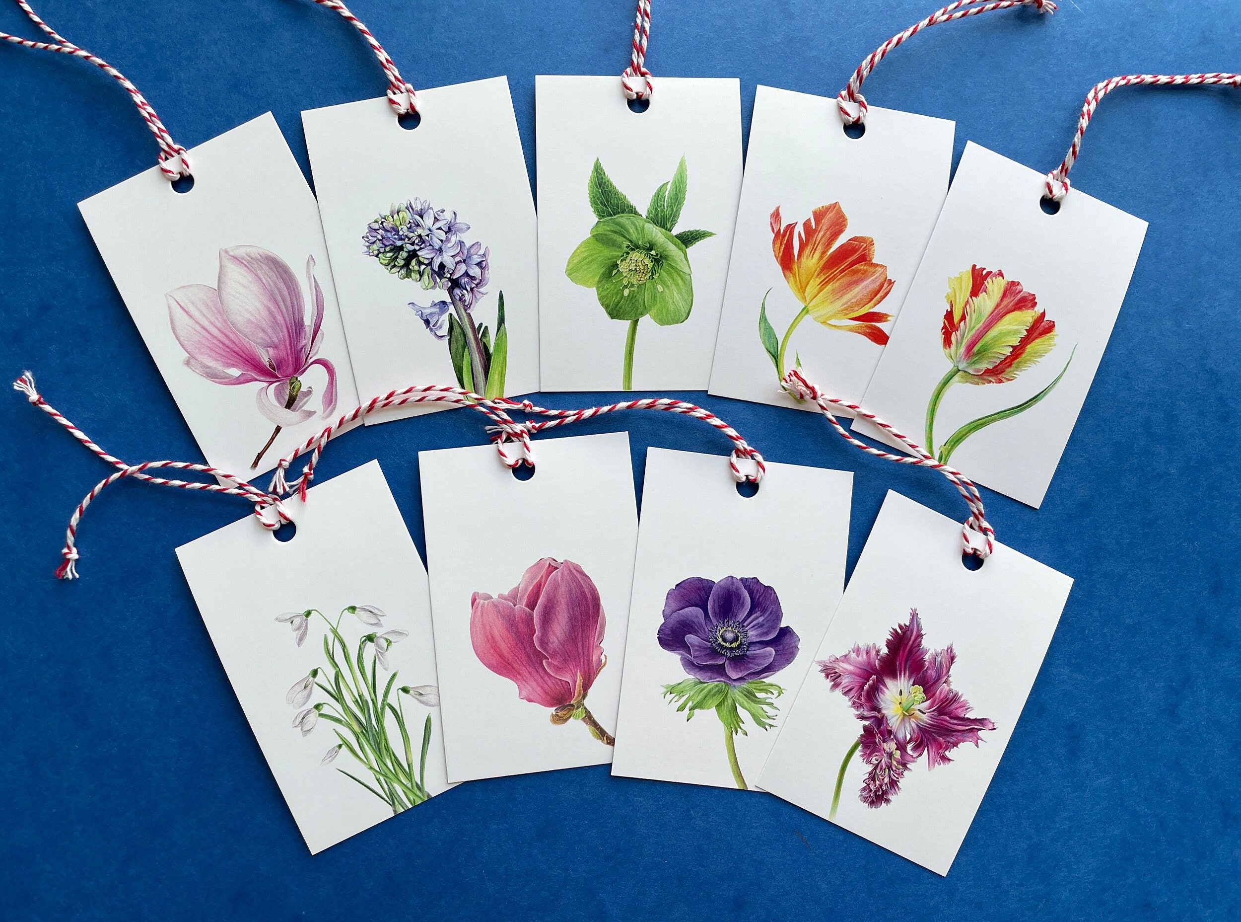 Set of 9 Gift Tags - Floral Tags, Handmade Botanical Labels, Floral ...
