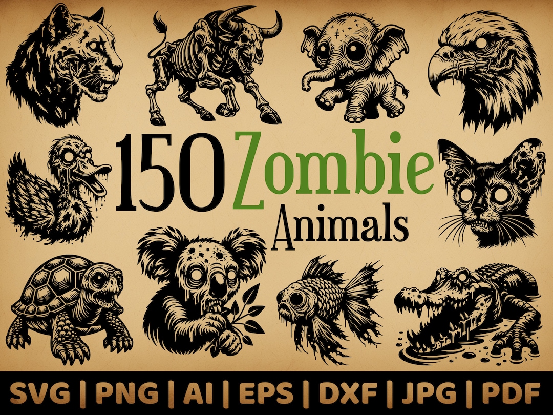 150 Zombie Animal Bundle | Commercial Use Vector Graphics | Svg, Png ...