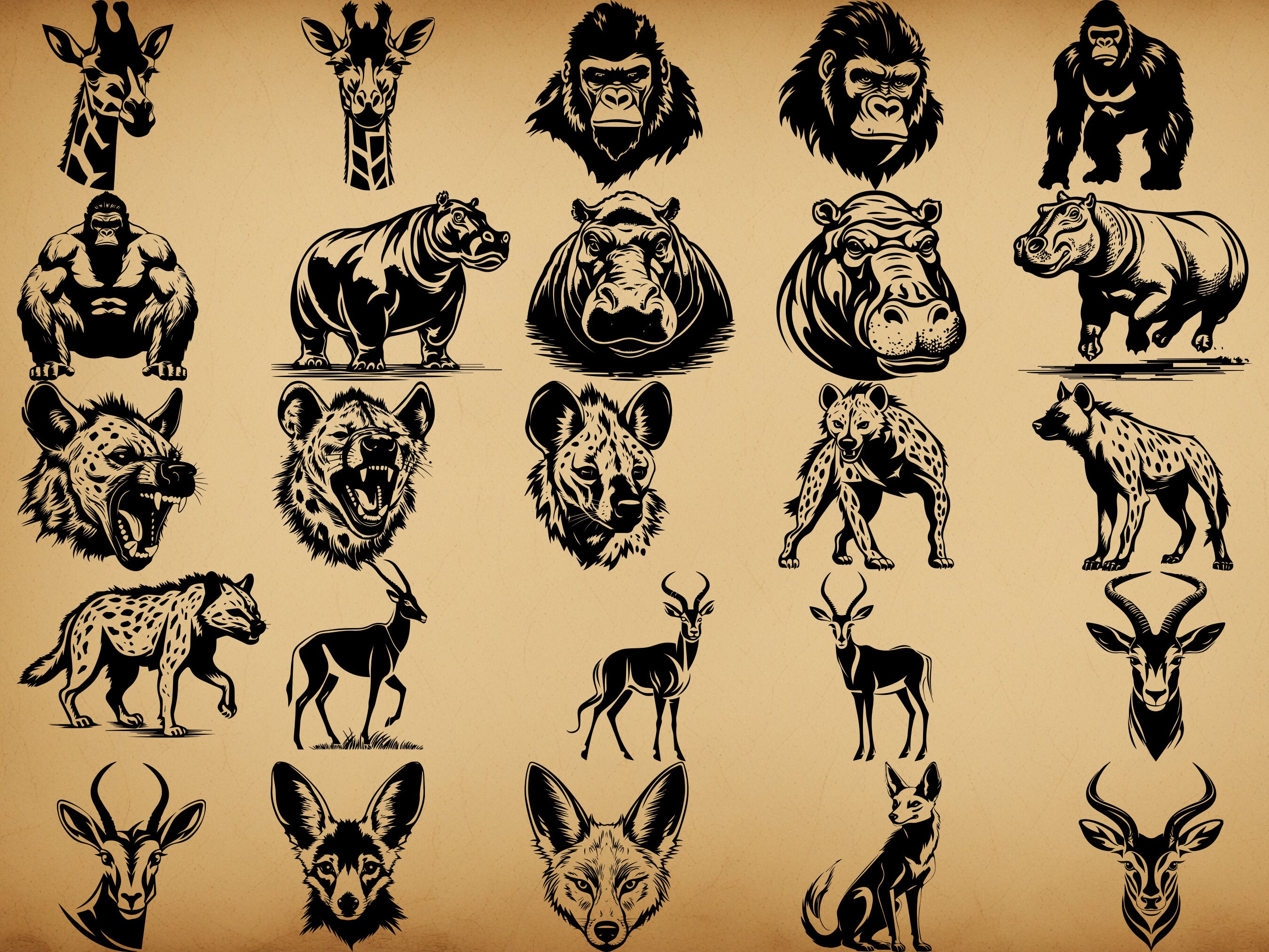 100 Safari Animal Bundle | Commercial Use Vector Graphics | Svg, Png ...
