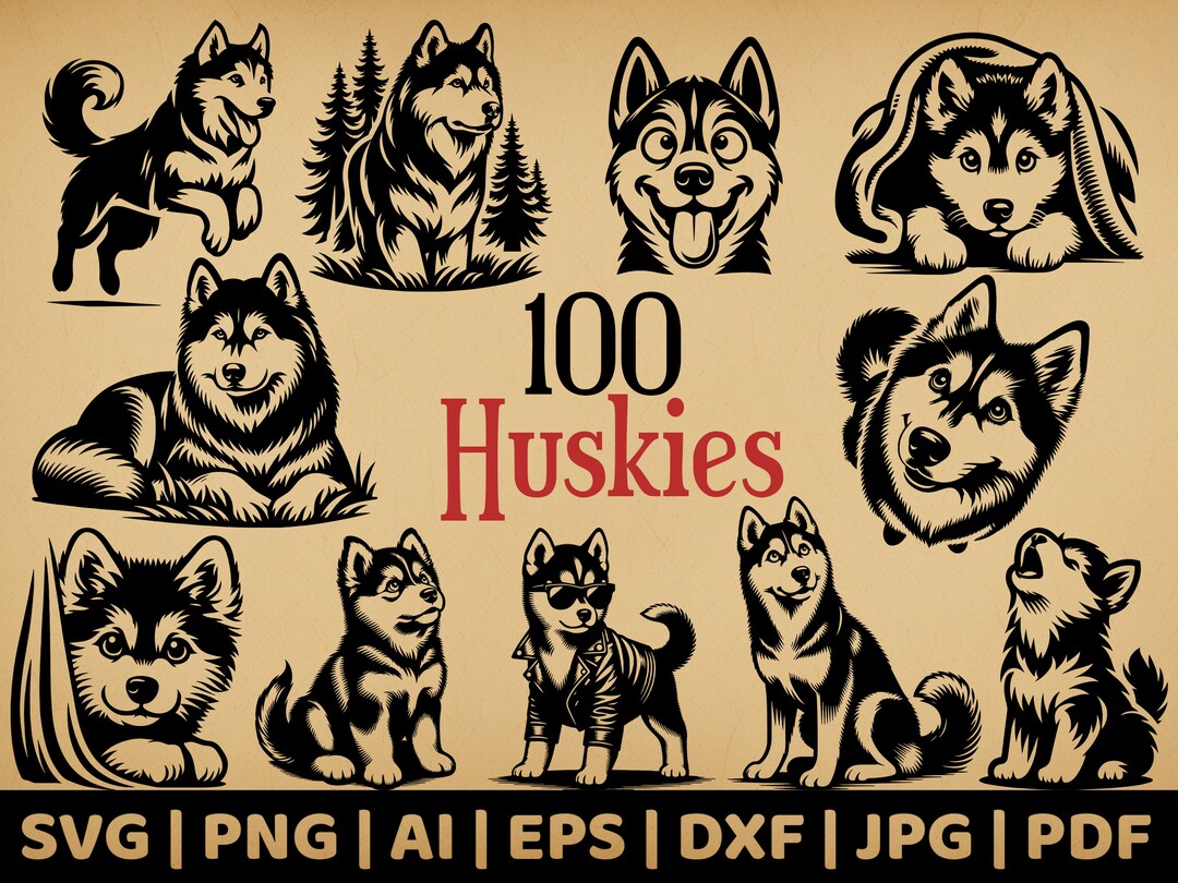 100 Husky Bundle | Commercial Use Vector Graphics | Svg, Png, Dxf, Eps ...