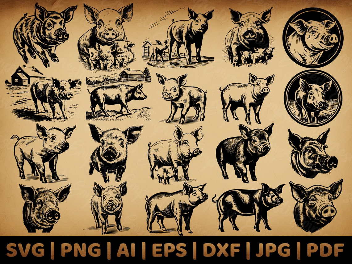 Pig Svg Farm Animal Clipart Hog T Shirt Design Svg Farm - Etsy