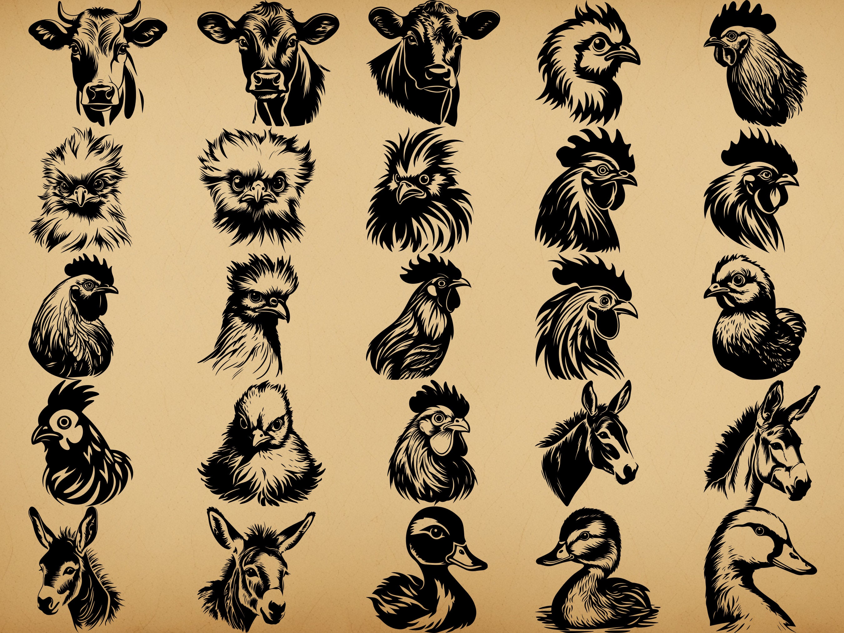 100 Farm Animal Portrait Bundle Commercial Use Vector - Etsy