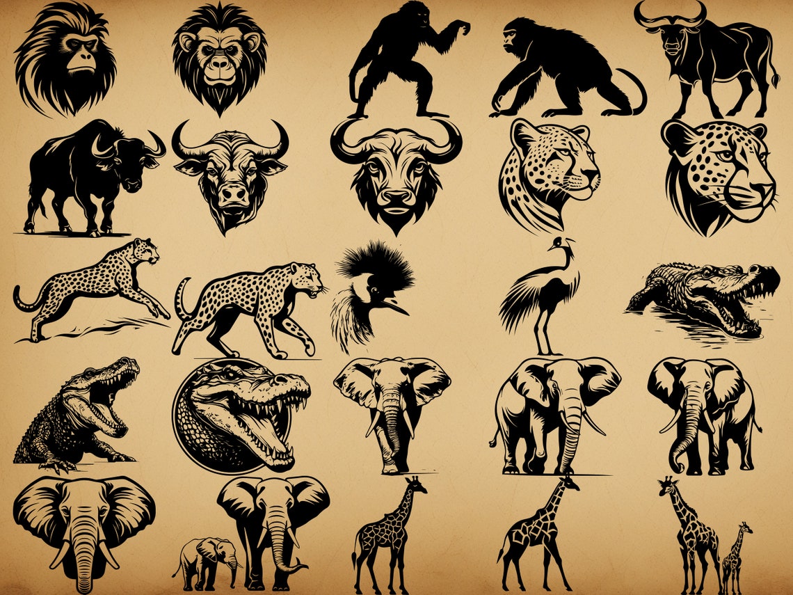 100 Safari Animal Bundle | Commercial Use Vector Graphics | Svg, Png ...