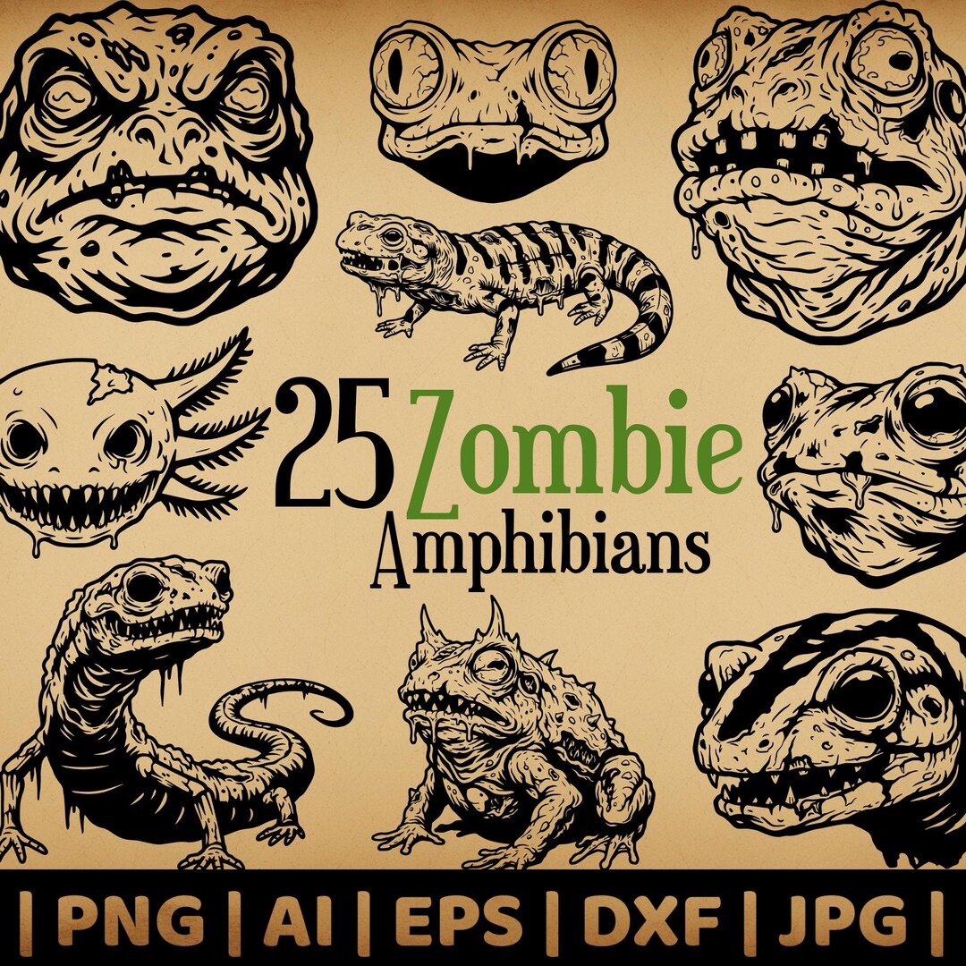 25 Zombie Amphibian SVG Bundle | Commercial Use Vector | Svg Png Dxf ...