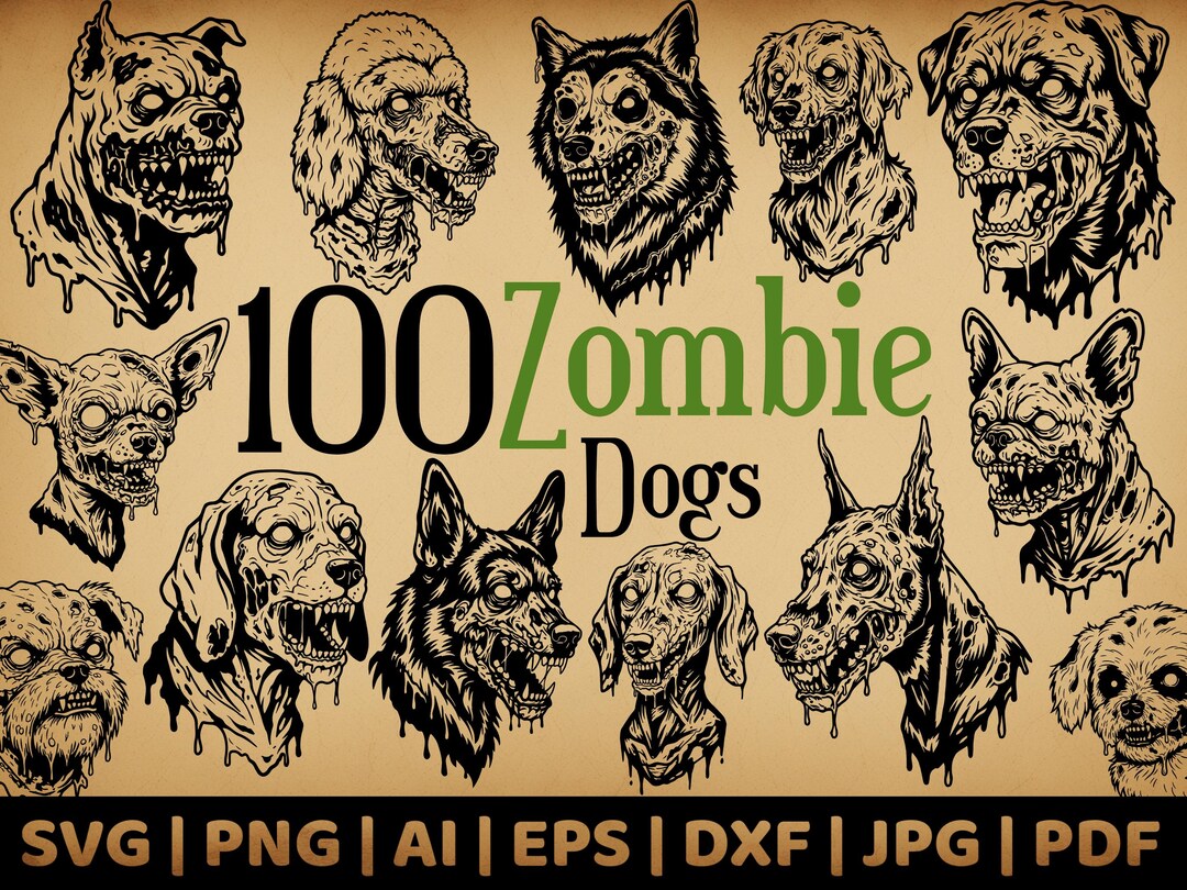 100 Zombie Dogs Bundle | Commercial Use Vector Graphics | Svg, Png, Dxf ...