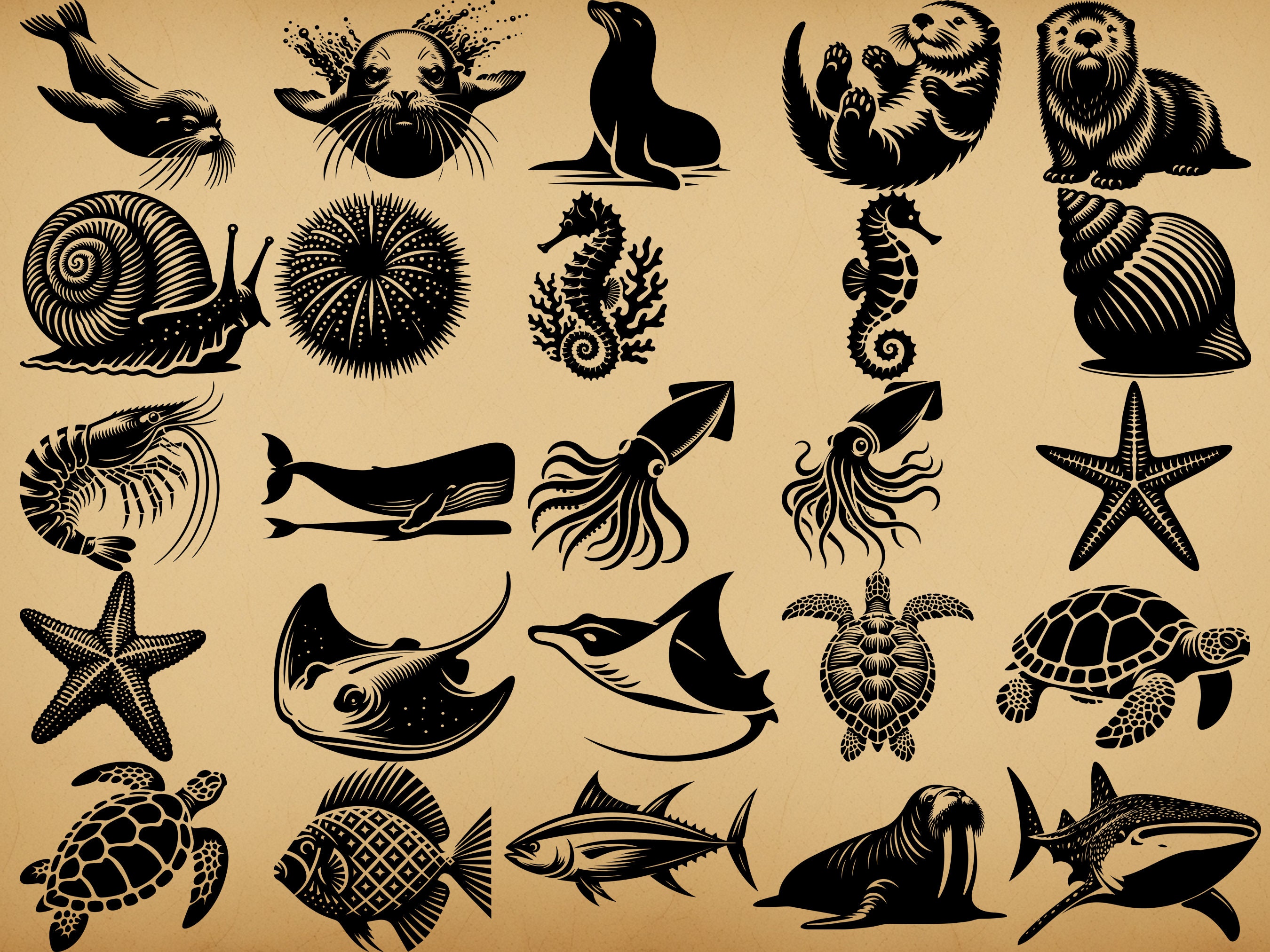 100 Ocean Animal Bundle | Commercial Use Vector Graphics | Svg, Png ...