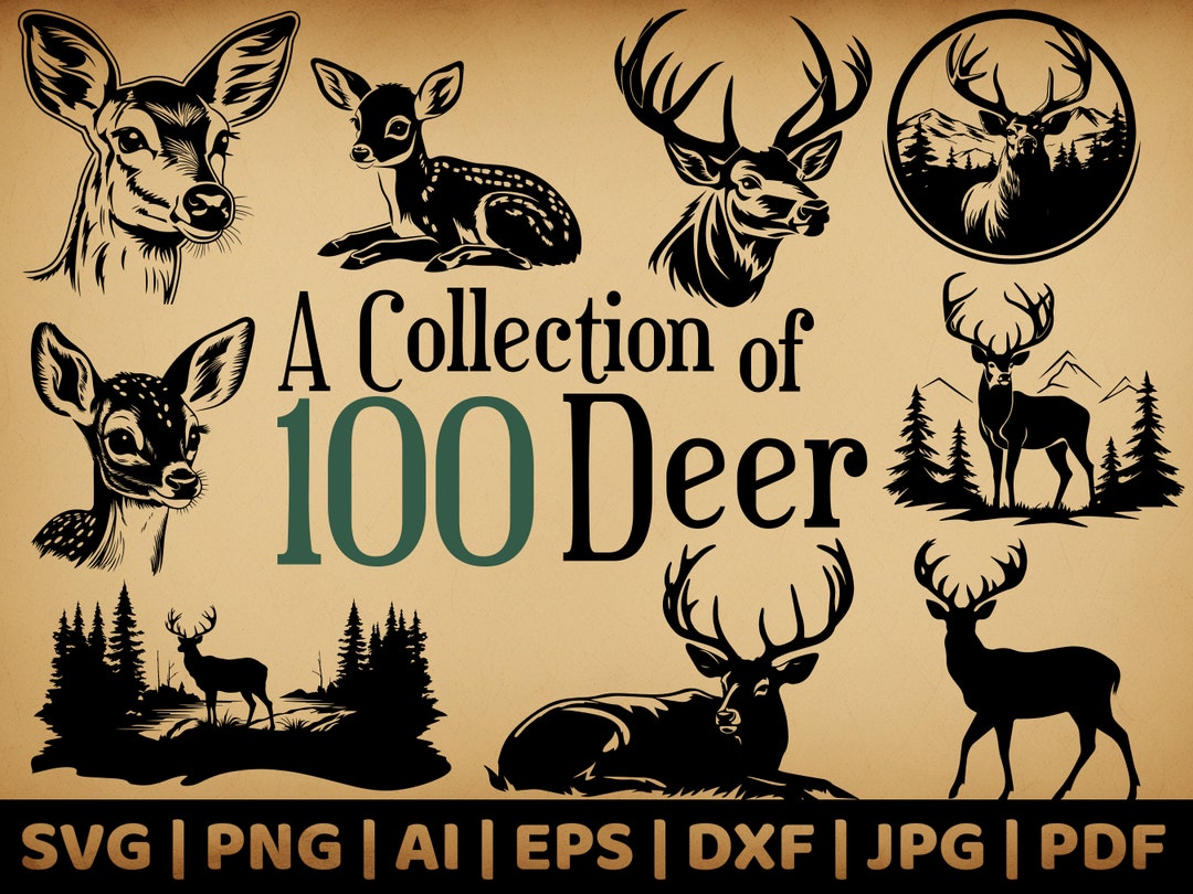 100 Deer SVG Bundle | Commercial Use Vector Graphics | Svg, Png, Dxf ...