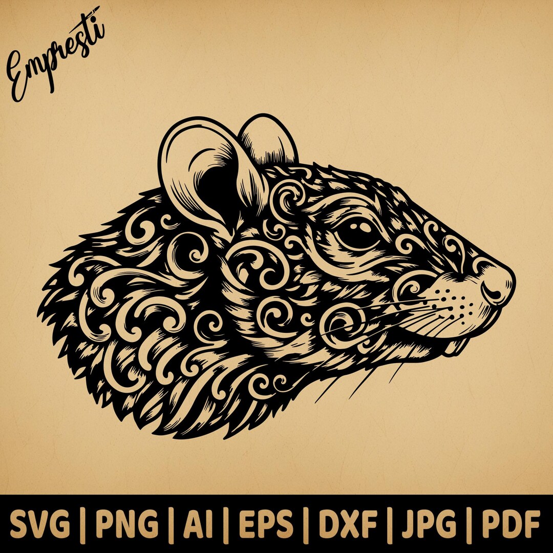 Ornate Rat Head | Commercial Use Vector Graphic | Svg Png Dxf Eps Pdf ...