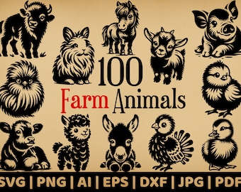 100 Farm Animal Bundle | Commercial Use Vector Graphics | Svg, Png, Dxf ...