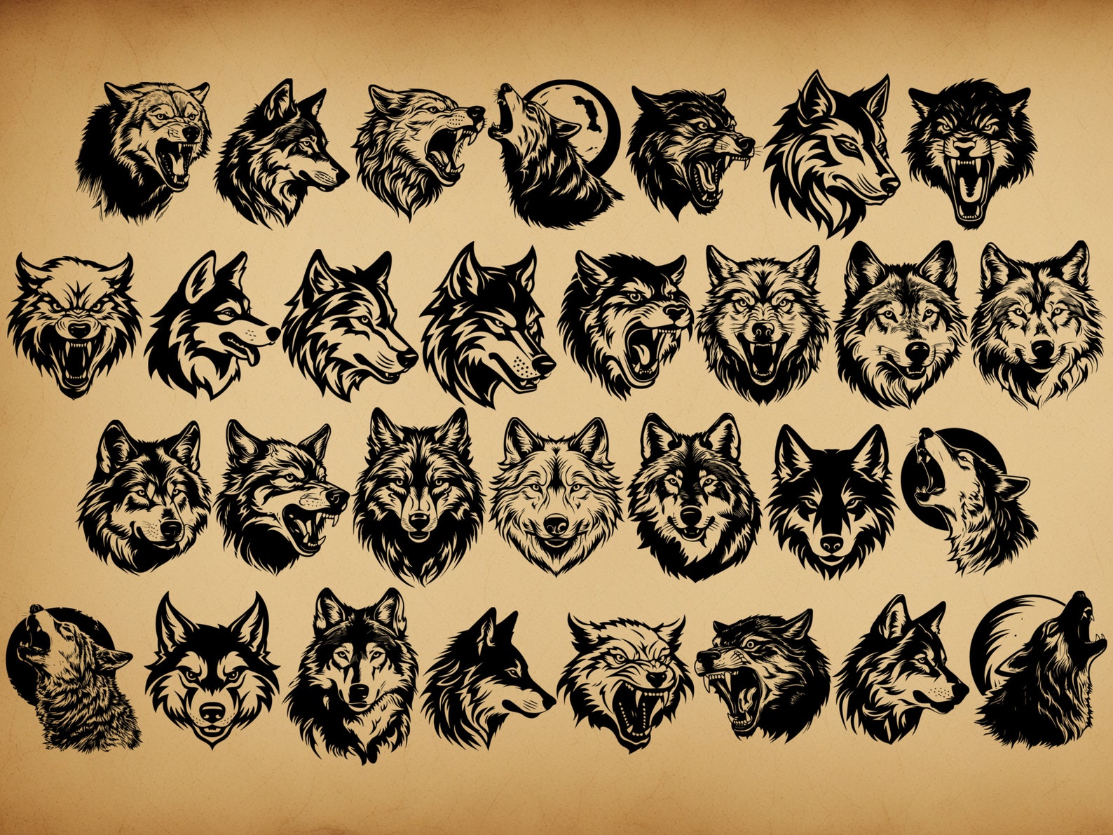 100 Wolves Bundle | Commercial Use Wolf Vector Graphics | Svg, Png, Dxf ...